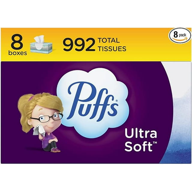 Puffs Ultra Soft Non-Lotion Facial Tissue, 8 Family Boxes, 124 Facial ...