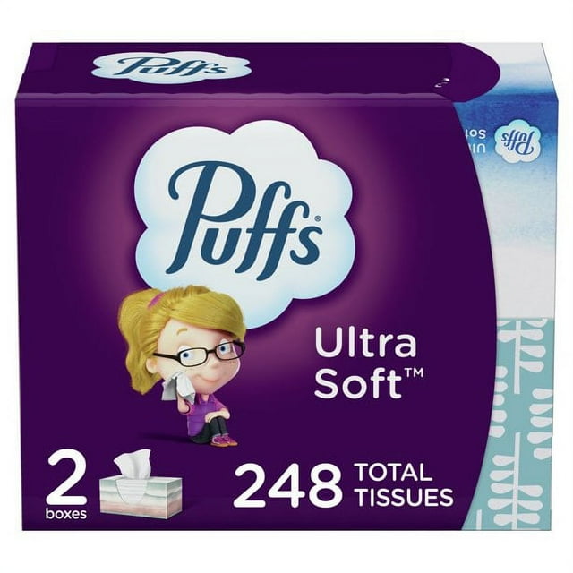Puffs Ultra Soft Non-Lotion Facial Tissues, 2 Family Boxes, 124 Tissues ...
