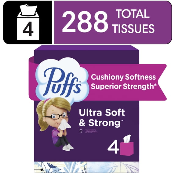 Puffs, Facial Tissues, 4 Count, Ultra Soft, Holiday Limited Edition ...