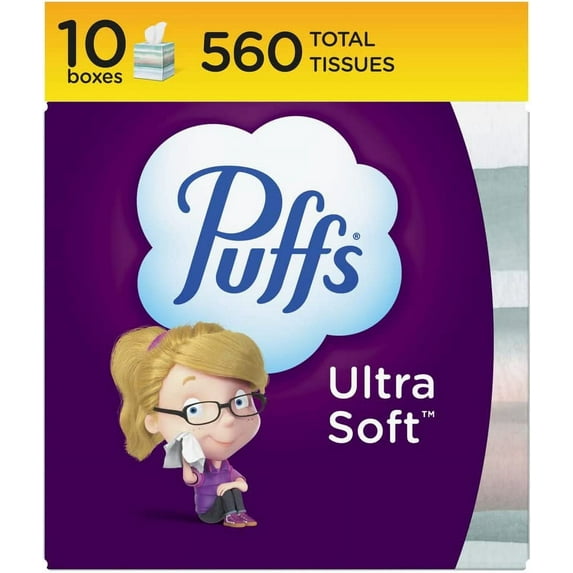 Puffs Ultra Soft Non-Lotion Facial Tissues, 10 Cubes, 56 Tissues per ...