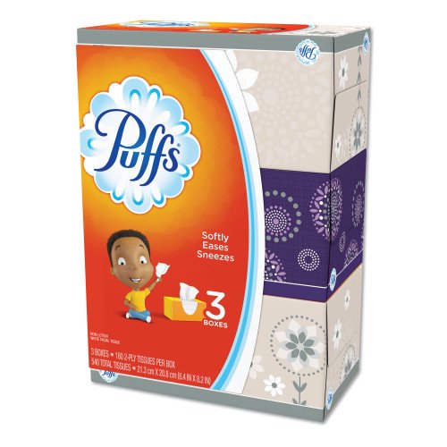 Puffs White Facial Tissue, 2-Ply, White, 180 Sheets/Box, 3 Boxes/Pack ...