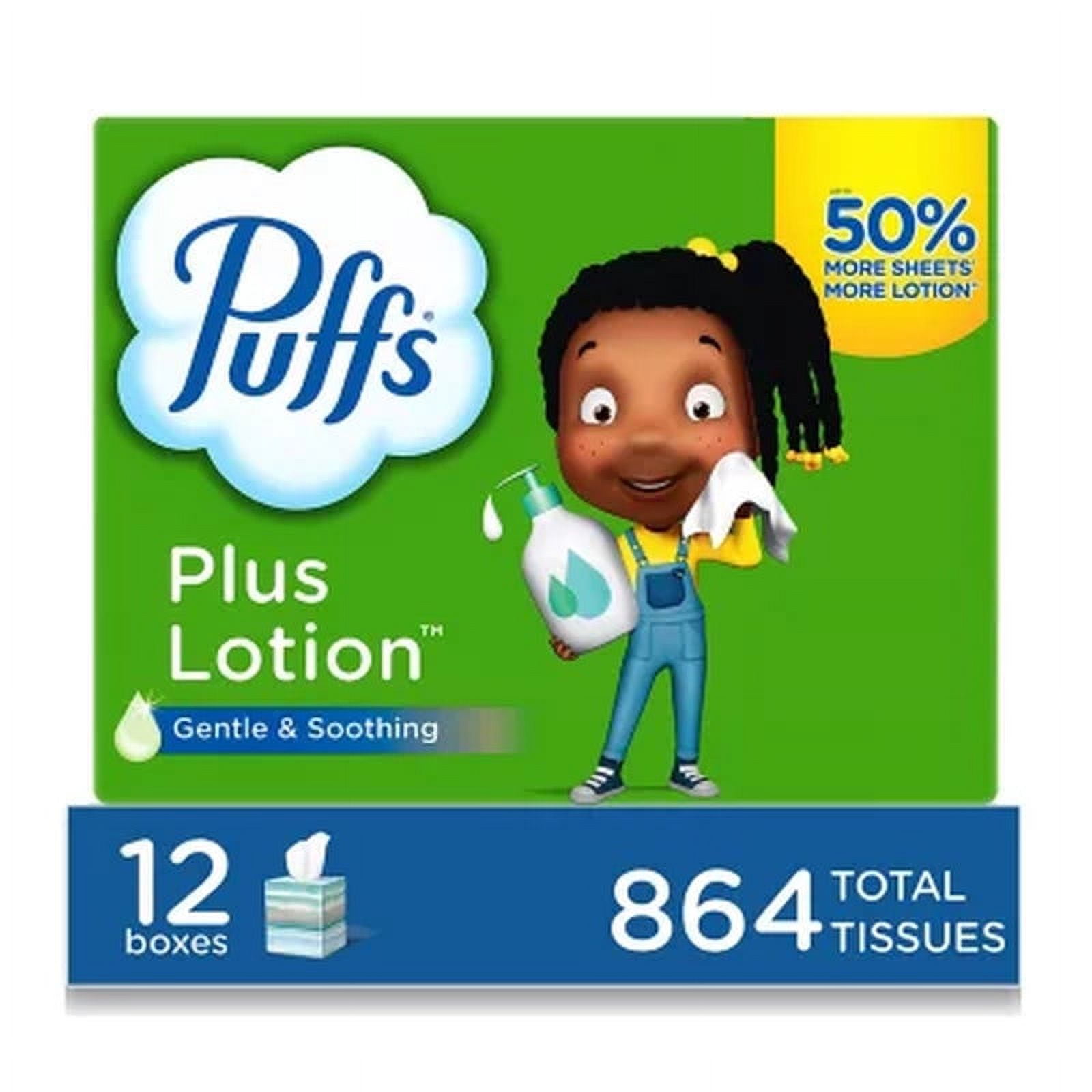 Puffs Plus Lotion 2-Ply Facial Tissues 12 Cube Boxes, 72 tissues/box ...