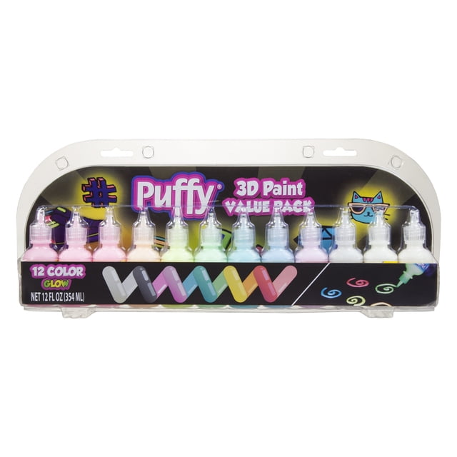 Puffy 1 fl oz 3D Paint Value Pack 12 Color Glow, Multi-Surface ...