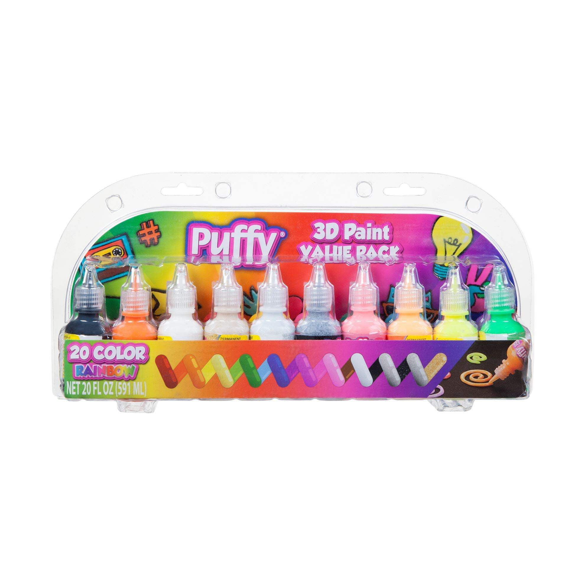Puffy 3D Paint 20-Pack- Rainbow, 1fl oz Bottles of Dimensional Fabric ...