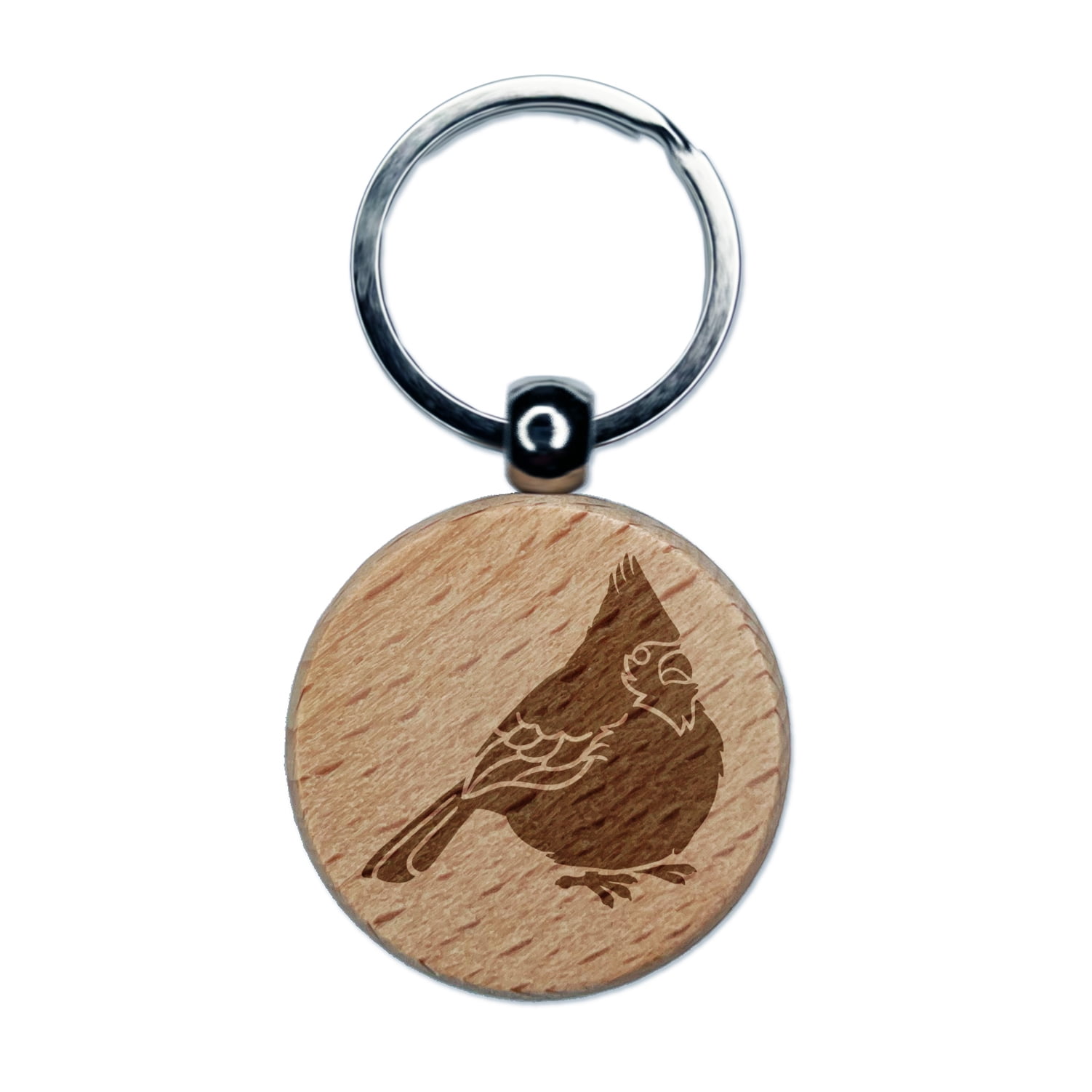 Puffy Cardinal Bird Round Keychain Charm Tag - Engraved Wood - Walmart.com