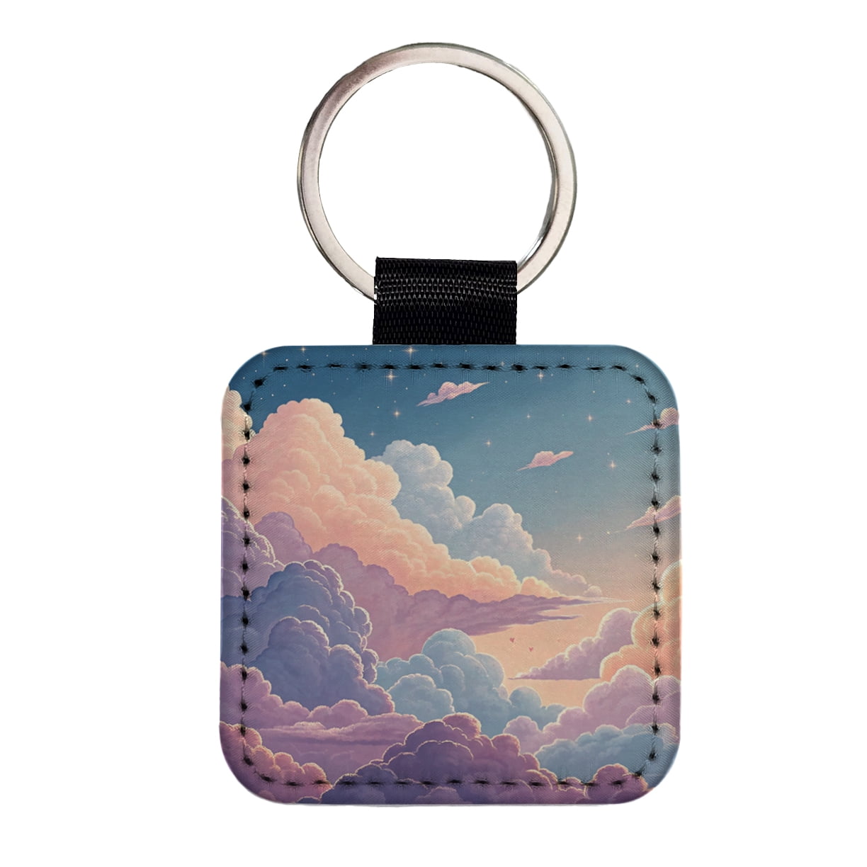 Puffy Clouds Sky Pastel Beautiful Faux Leather Square Keychain ...