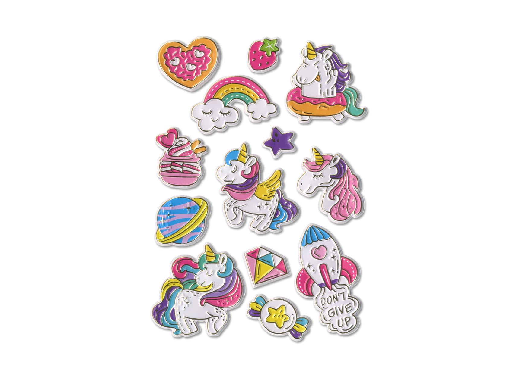 Puffy Girl Stickers – Donuts, Rocket, Unicorn 3D Foil Metallic Accents ...
