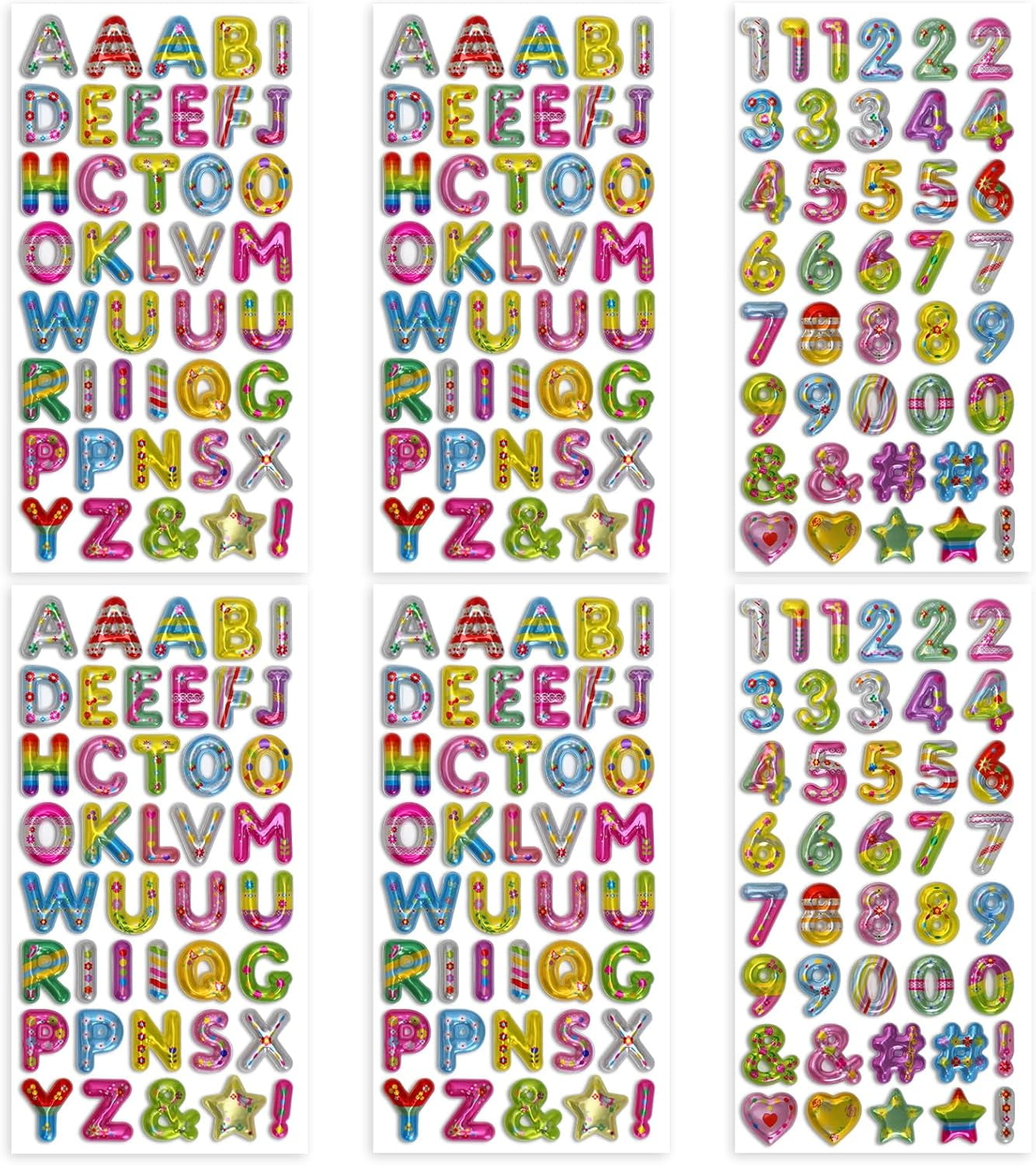 Puffy Letter and Number Stickers 6 Sheets 3D Rainbow Alphabet for Kids ...
