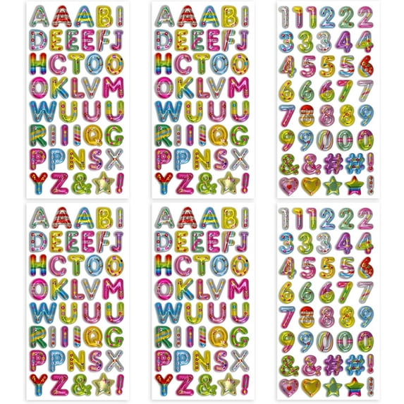 Puffy Letter and Number Stickers 6 Sheets 3D Rainbow Alphabet for Kids ...