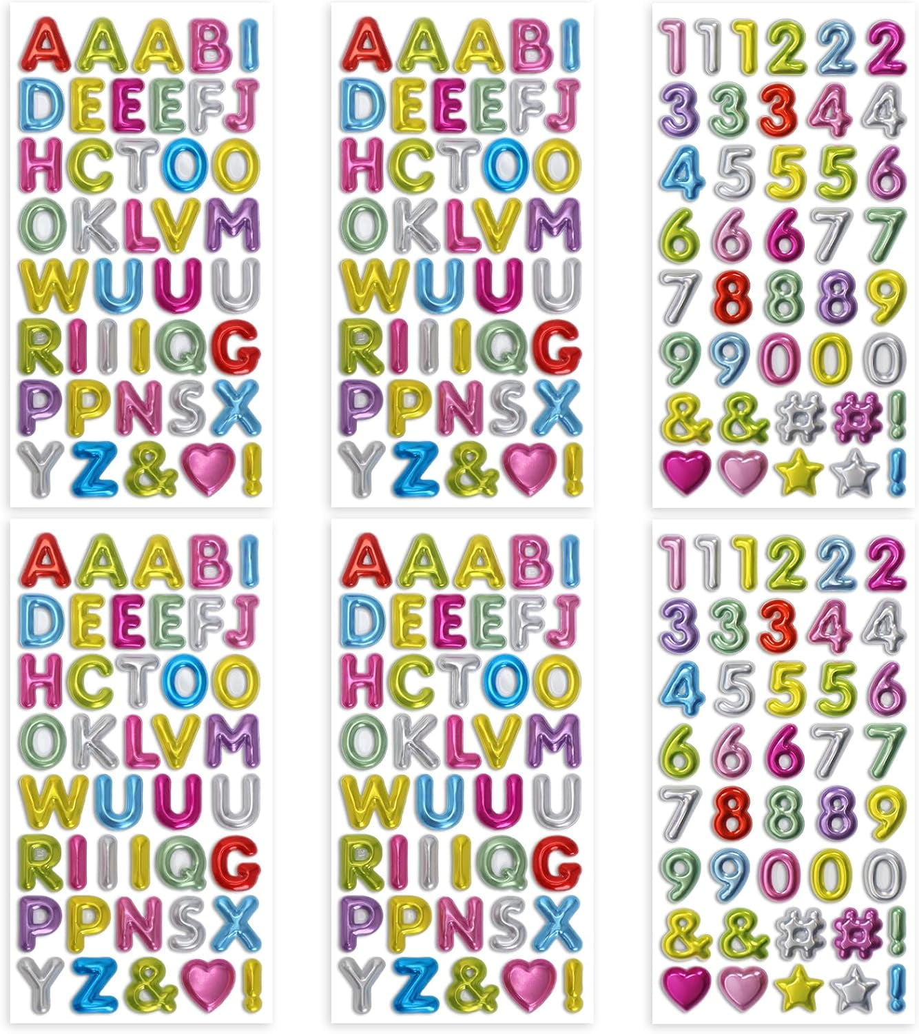 Puffy Letter and Number Stickers 6 Sheets Metallic 3D Alphabet Stickers ...