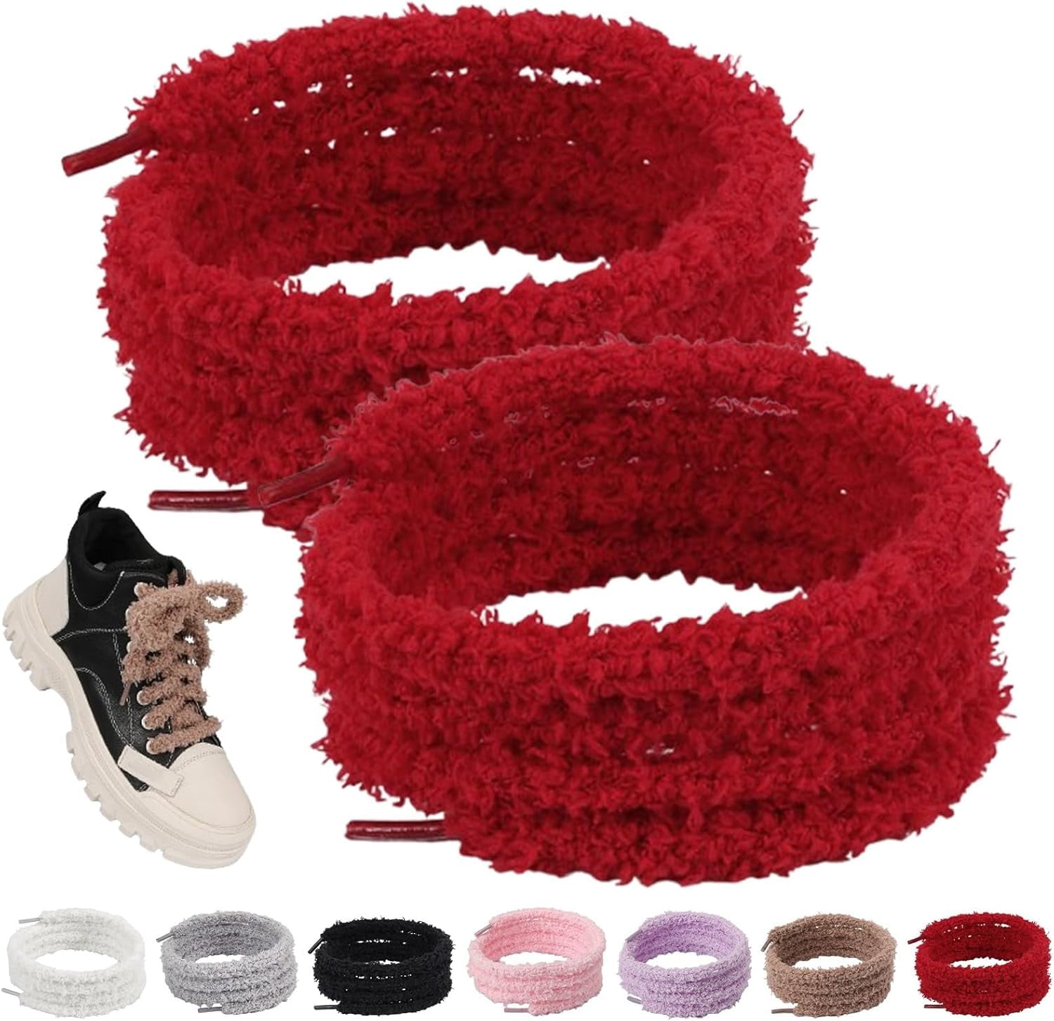 Puffy Round Shoe Laces, Soft Fuzzy Fluffy Shoelaces for Sneakers 10mm ...