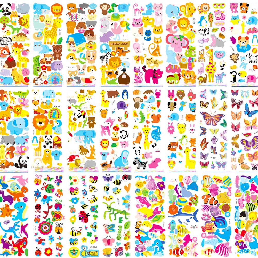 DOBIKULU Puffy Stickers for Kids, 24 Sheets 3D Animal Stickers, 500 ...