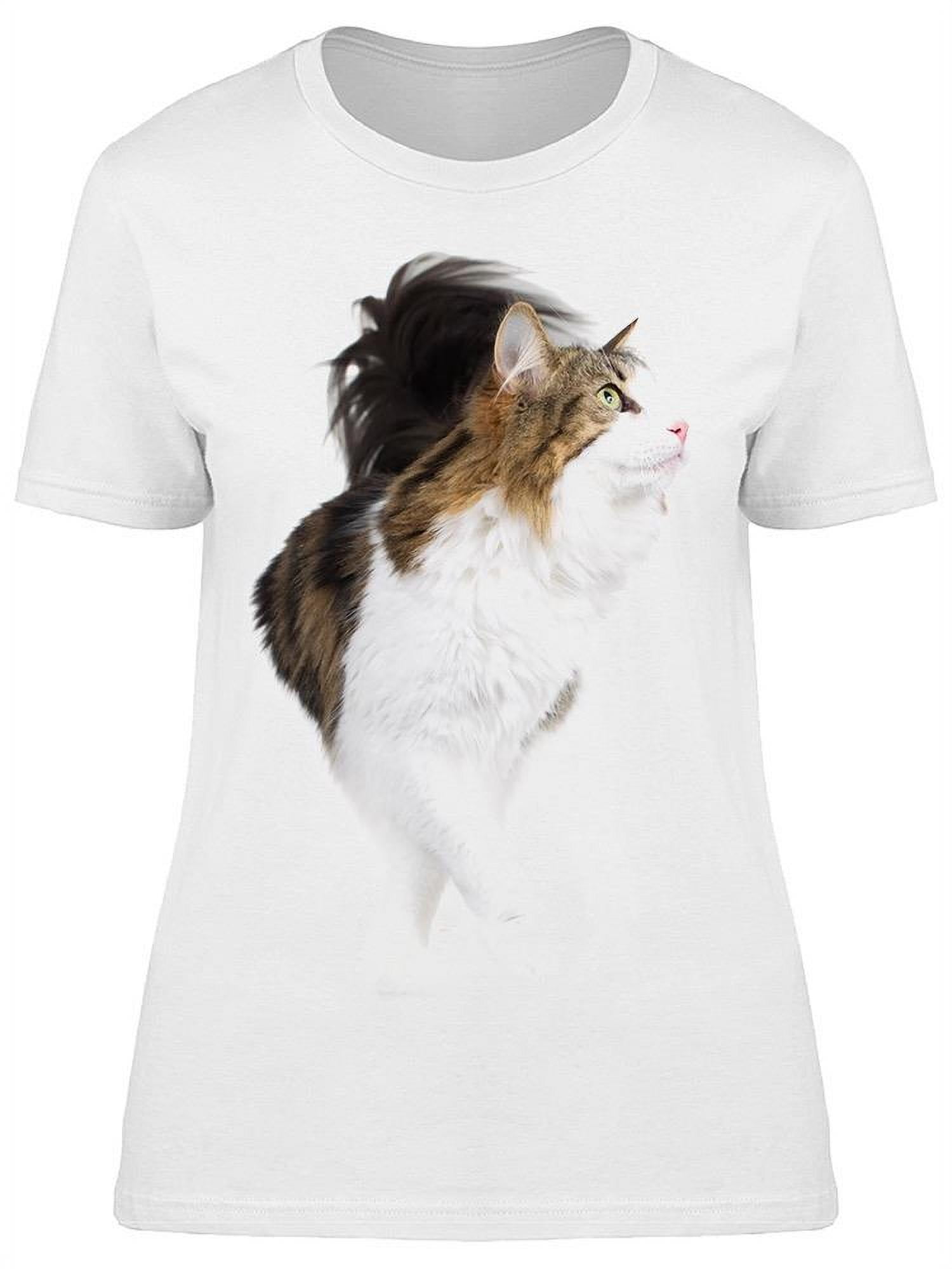 Puffy Tail On White Tabby Cat T-Shirt Women -Image by Shutterstock ...