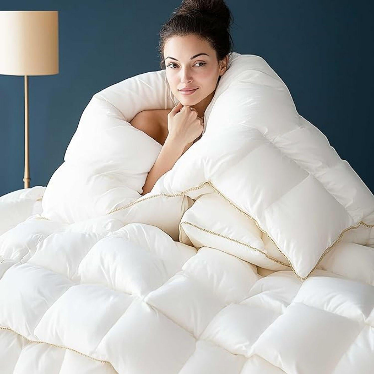 Puffy White Feather Comforter Oversize King with Feathers Down Fiber ...