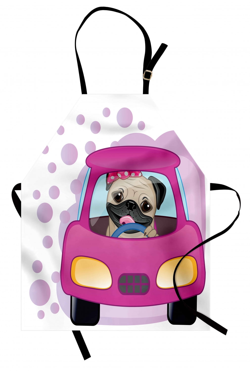 Pug Apron Dog Driving on the Cute Pink Car Girly Design Happy Moments ...