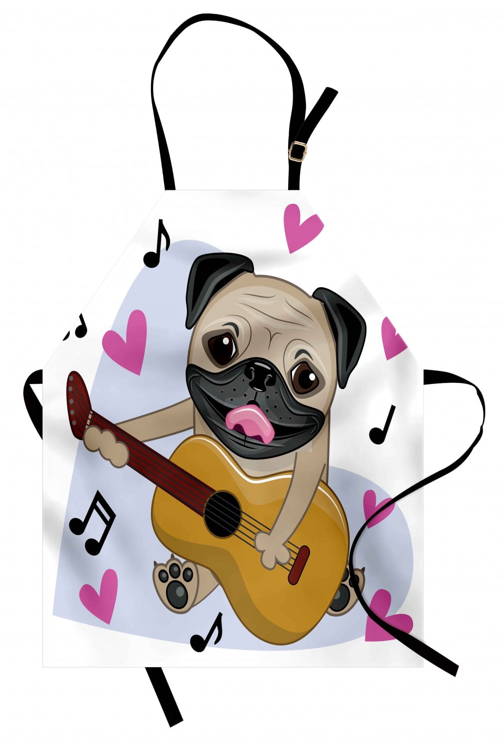 Pug Apron Pug Dog Playing Guitar Singing with Cute Pink Hearts Funny ...