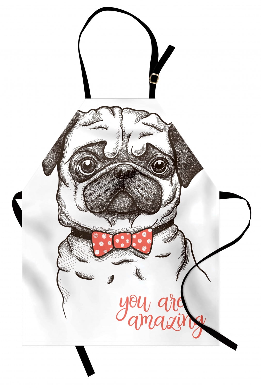 Pug Apron Portrait of Dog Cartoon Style Bow Tie on a Pug Pet Fun ...
