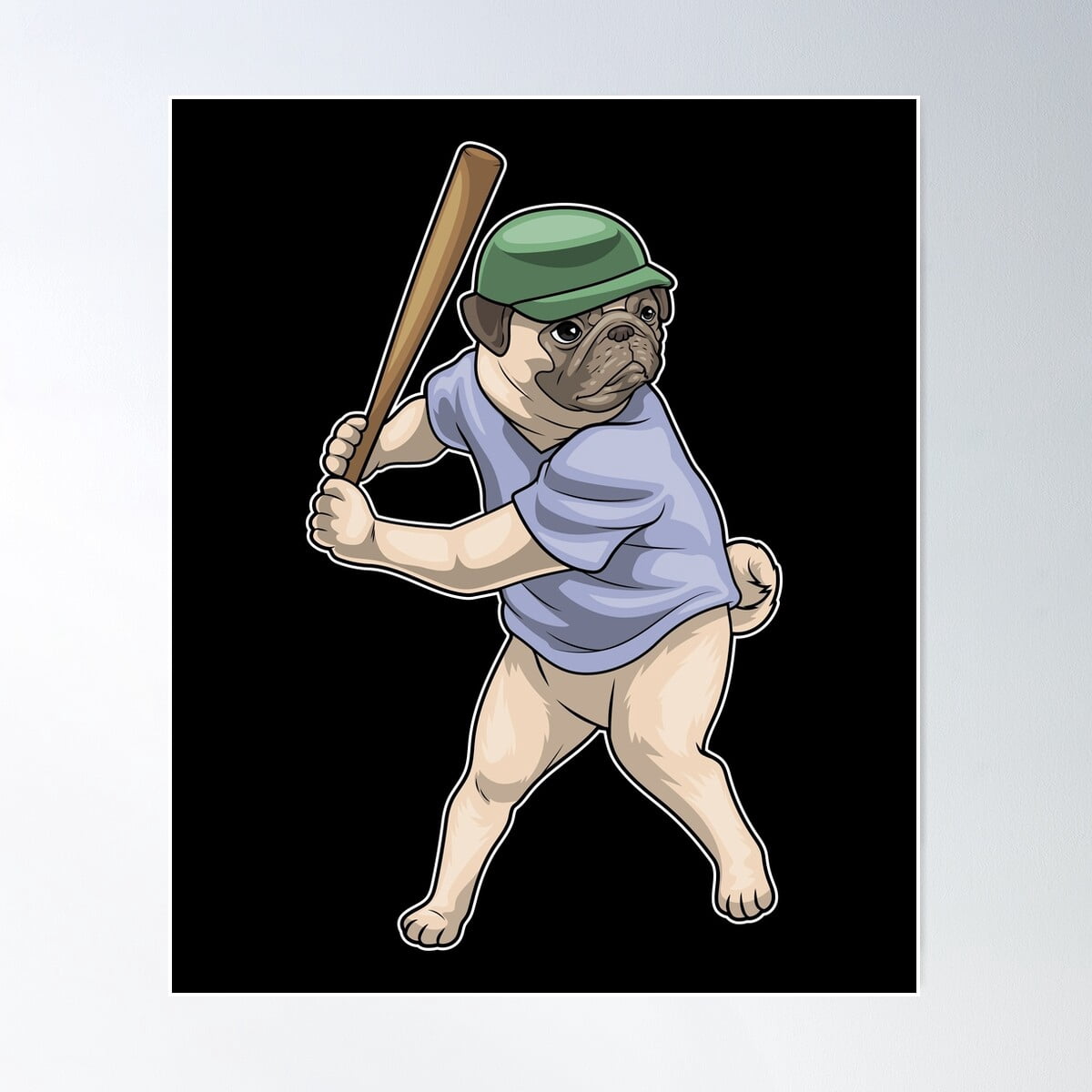 Pug Baseball Baseball Bat Poster Wall Art, Modern Wall Decor For Living ...