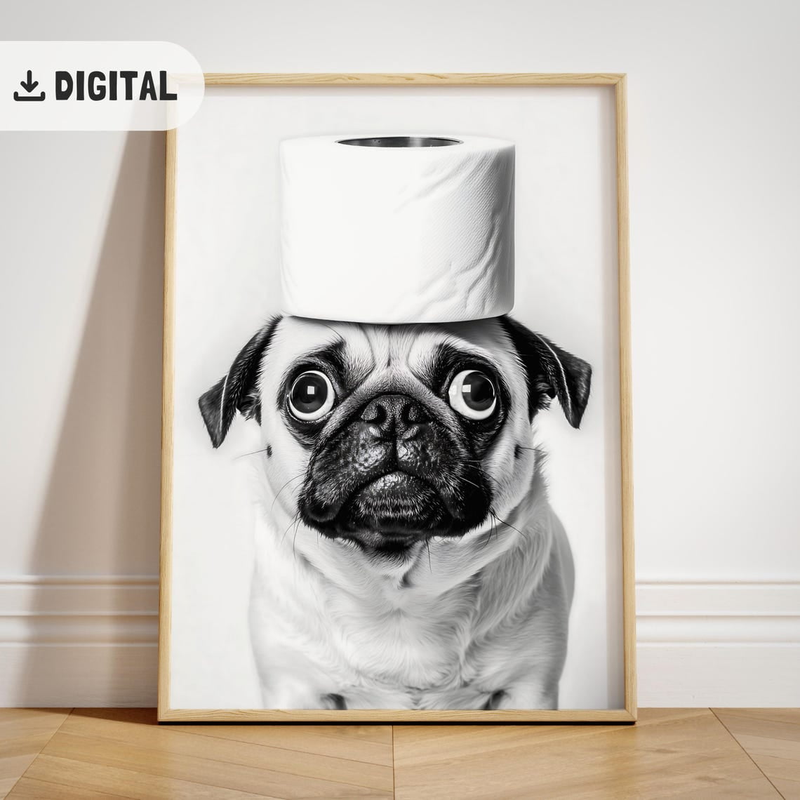 Pug Bathroom Art Poster, Dog Tet Paper Poster, Pugful Wall Decor ...