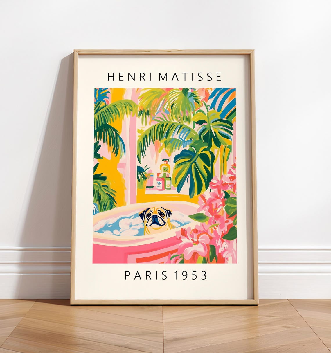 Pug In Bathtub, Matisse Print, Funny Bathroom Wall Art, Dog Art Print ...