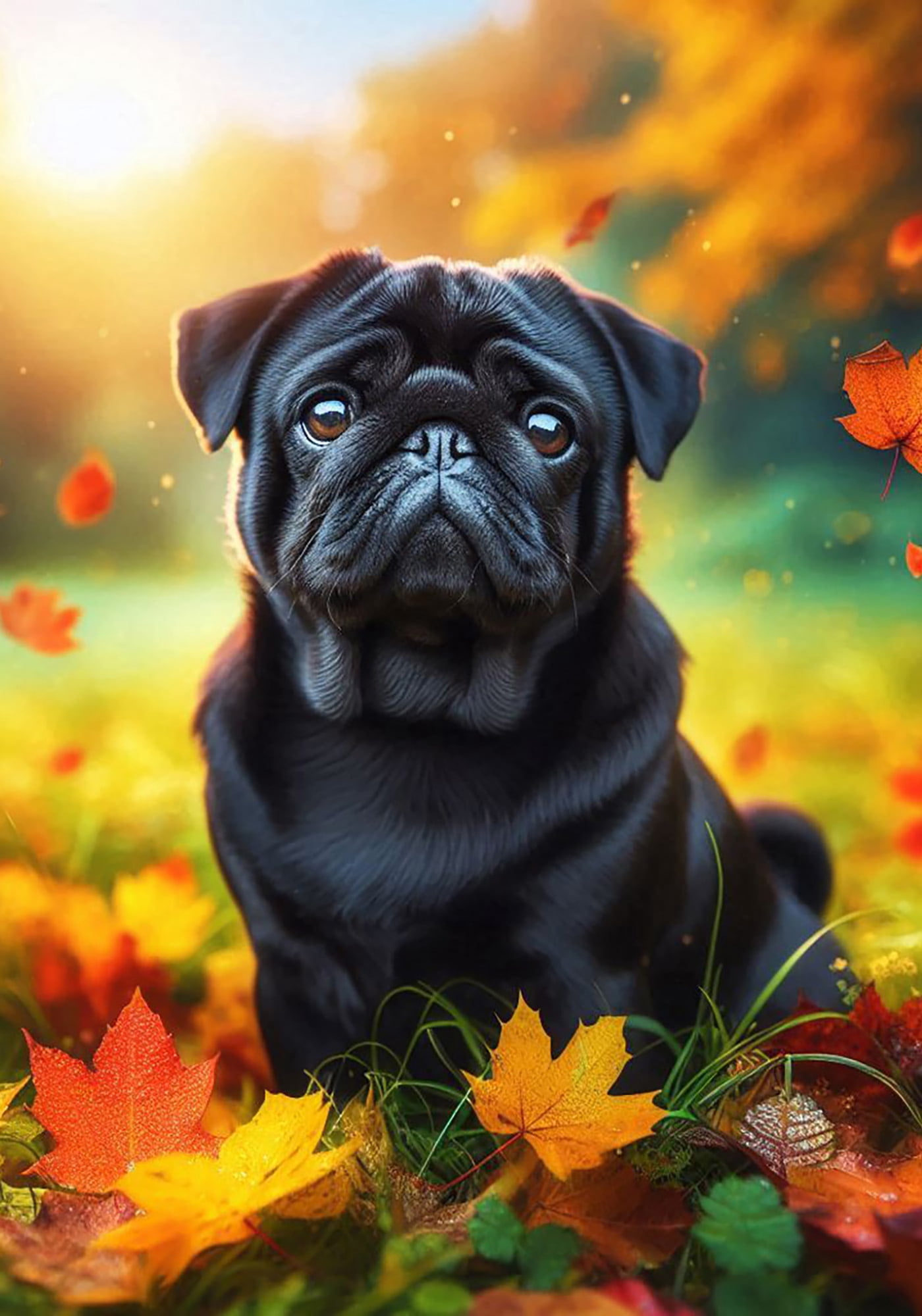 Pug Black - Best of Breed DCR Falling Leaves Garden Flag 12" x 17 ...
