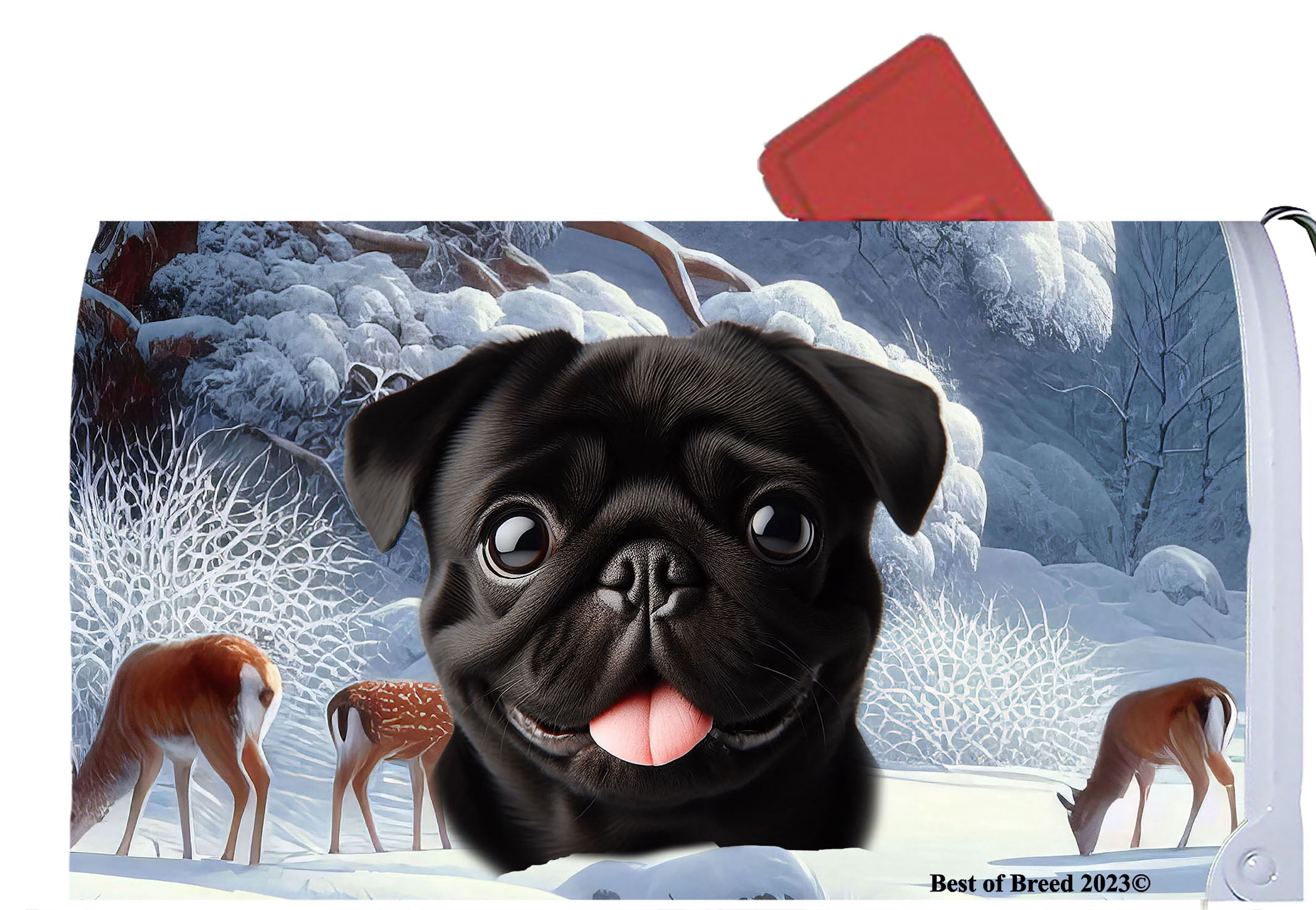 Pug Black - Best of Breed Winter Wonderland Dog Breed Mail Box Cover ...