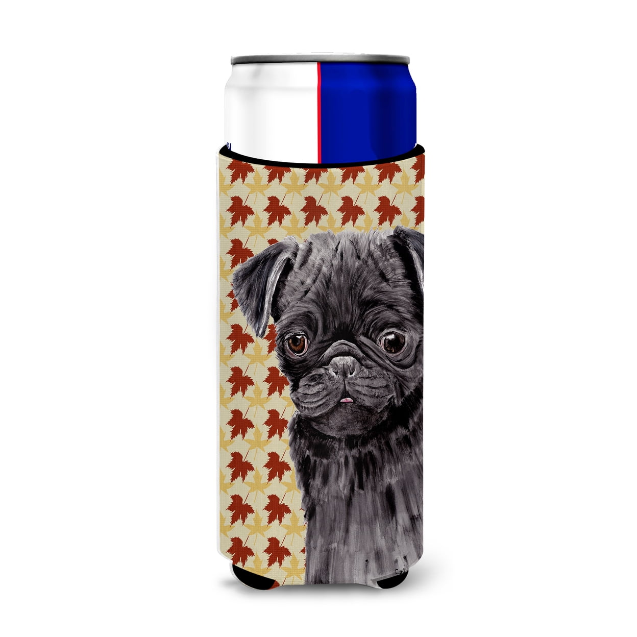 Pug Black Fall Leaves Portrait Ultra Hugger for slim cans - Walmart.com