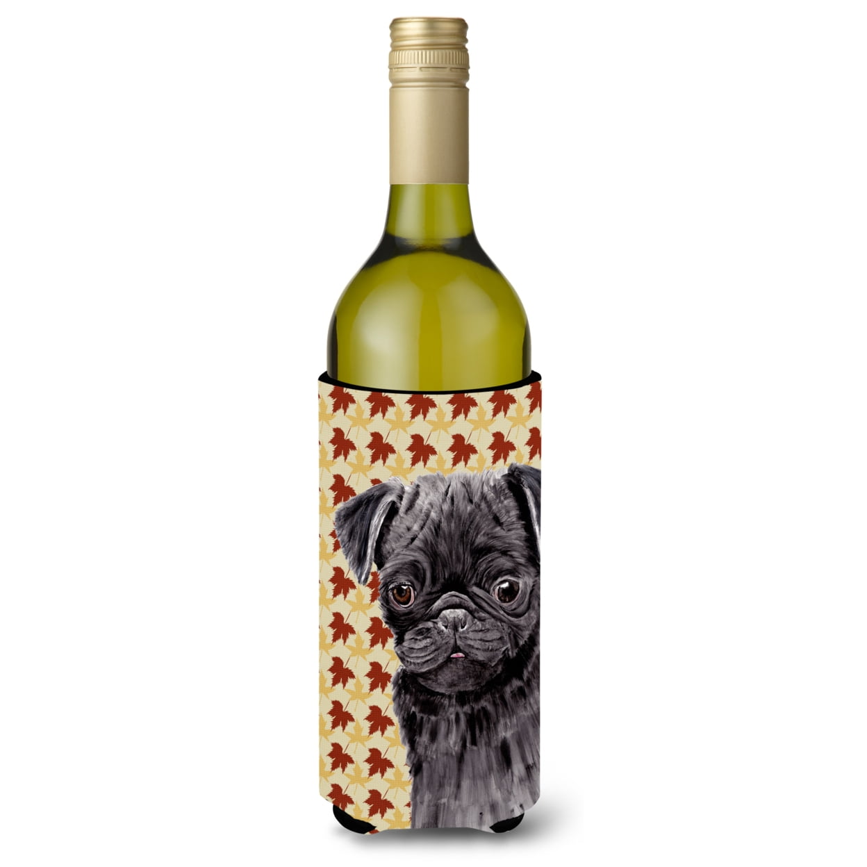 Pug Black Fall Leaves Portrait Wine Bottle Hugger - Walmart.com