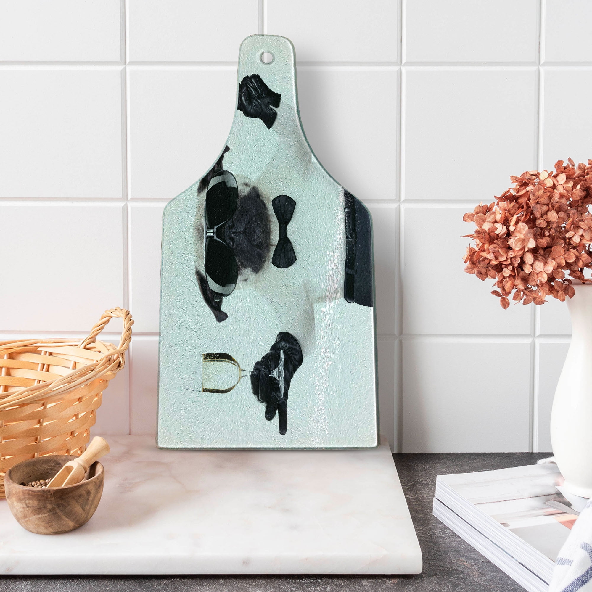 Pug Cutting Board, Pug with Champagne Glass and Peace Sign Cool Looking ...