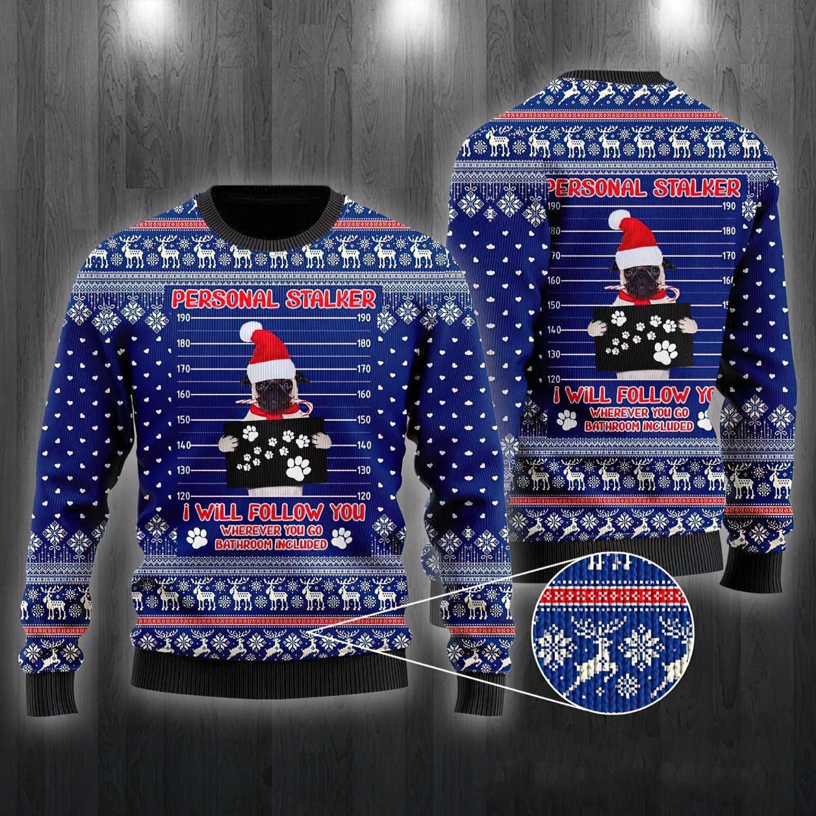 Pug Dog As Santa Claus Personal Stalker - Ugly Sweatshirt - Walmart.com