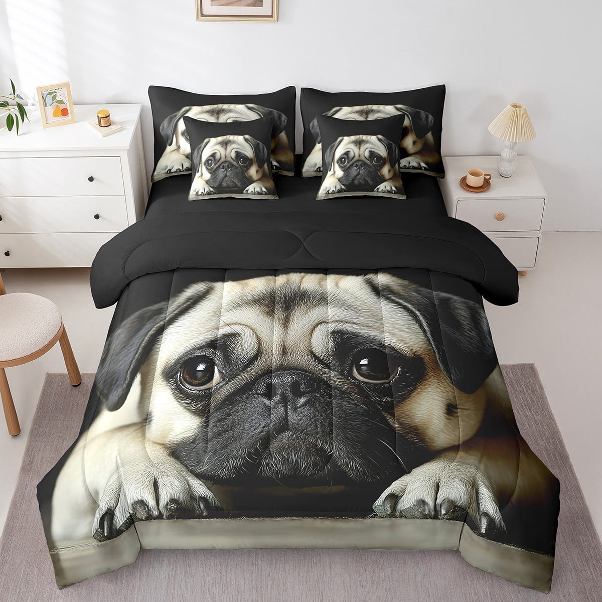 Pug Dog Bedding Sets Full 7 Piece Cute Animal Dog Bed in a Bag for Dog ...