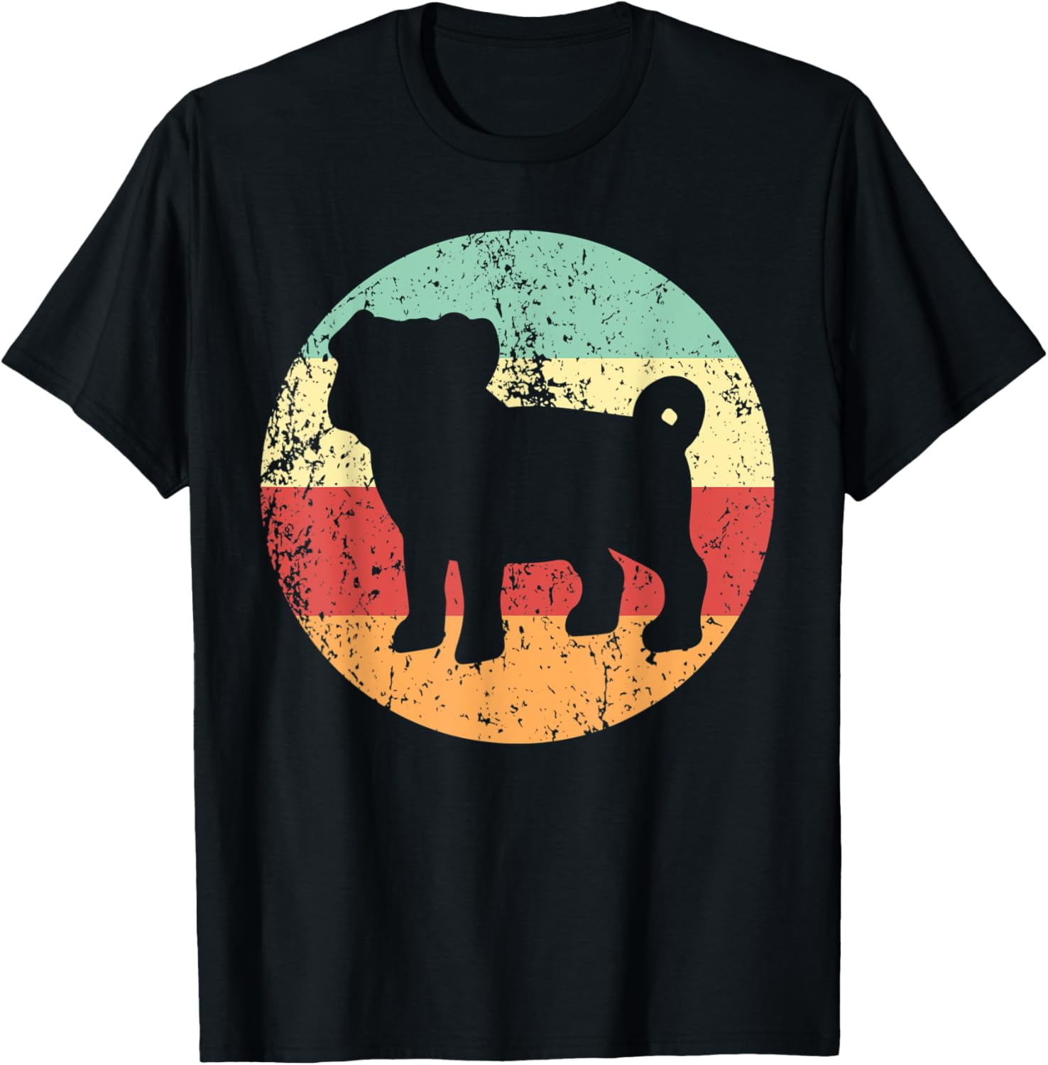 Pug Dog Breed Silhouette Cool Retro 1970's Circle T-Shirt - Walmart.com