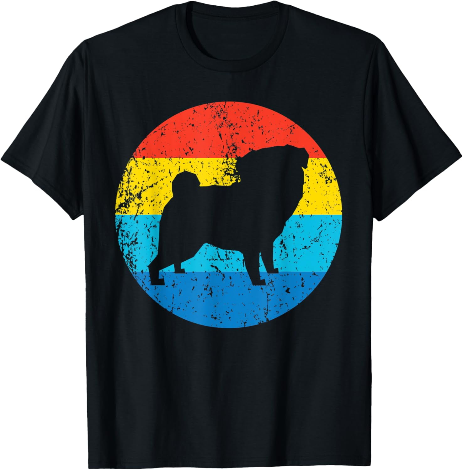 Pug Dog Breed Silhouette Retro 1970's Circle T-Shirt men and women can ...