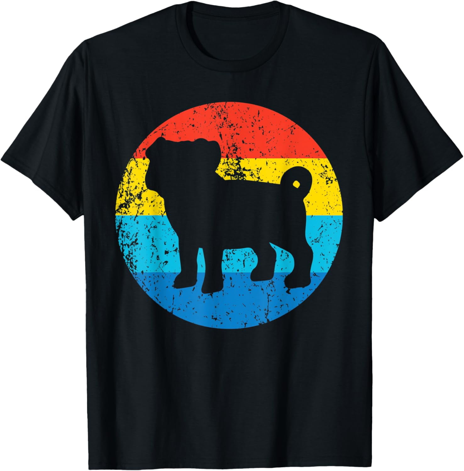 Pug Dog Breed Silhouette Retro 1970's Circle T-Shirt men and women can ...