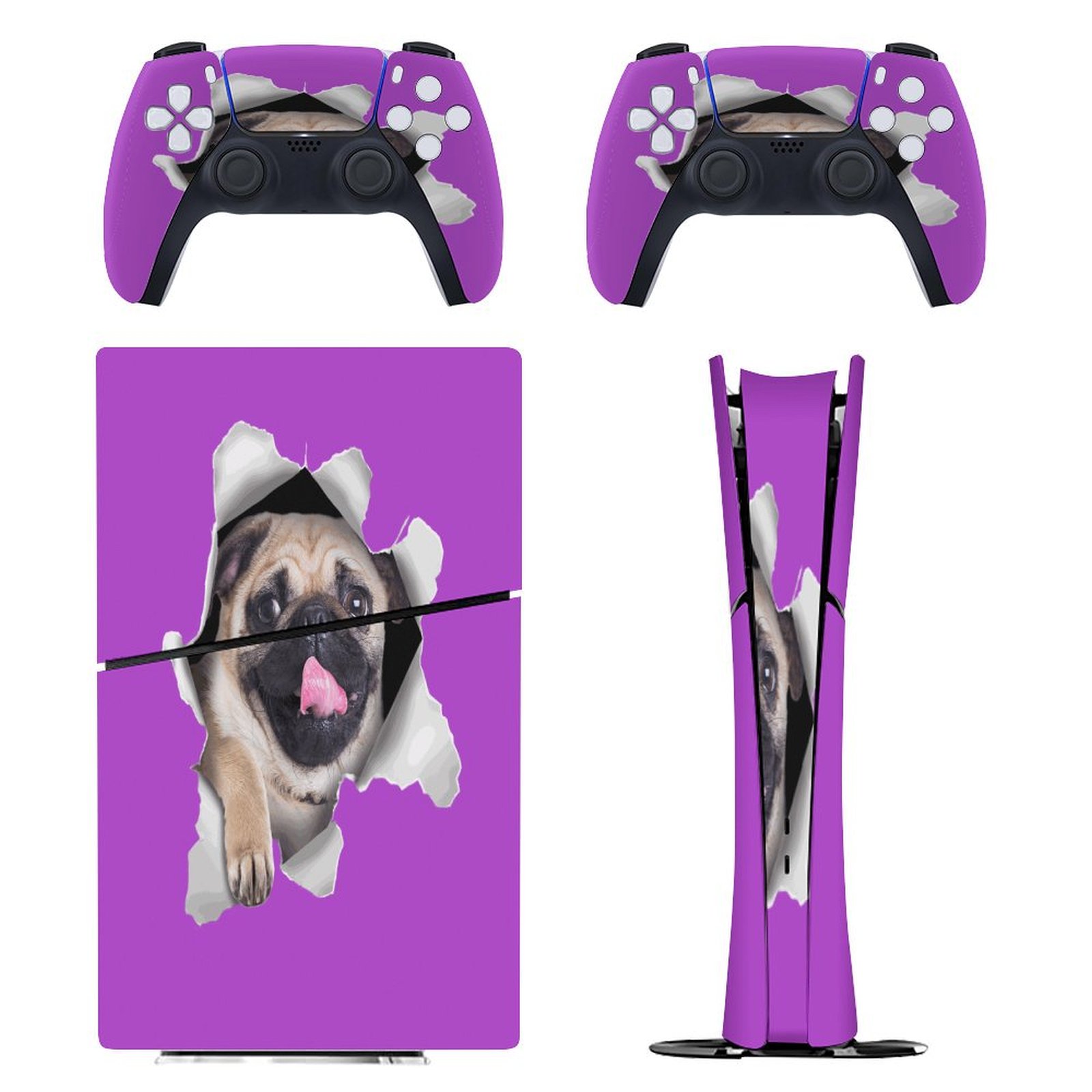Pug Dog Broken Hole PS5/PS5 Slim Digital Disc Skin Sticker For Console ...