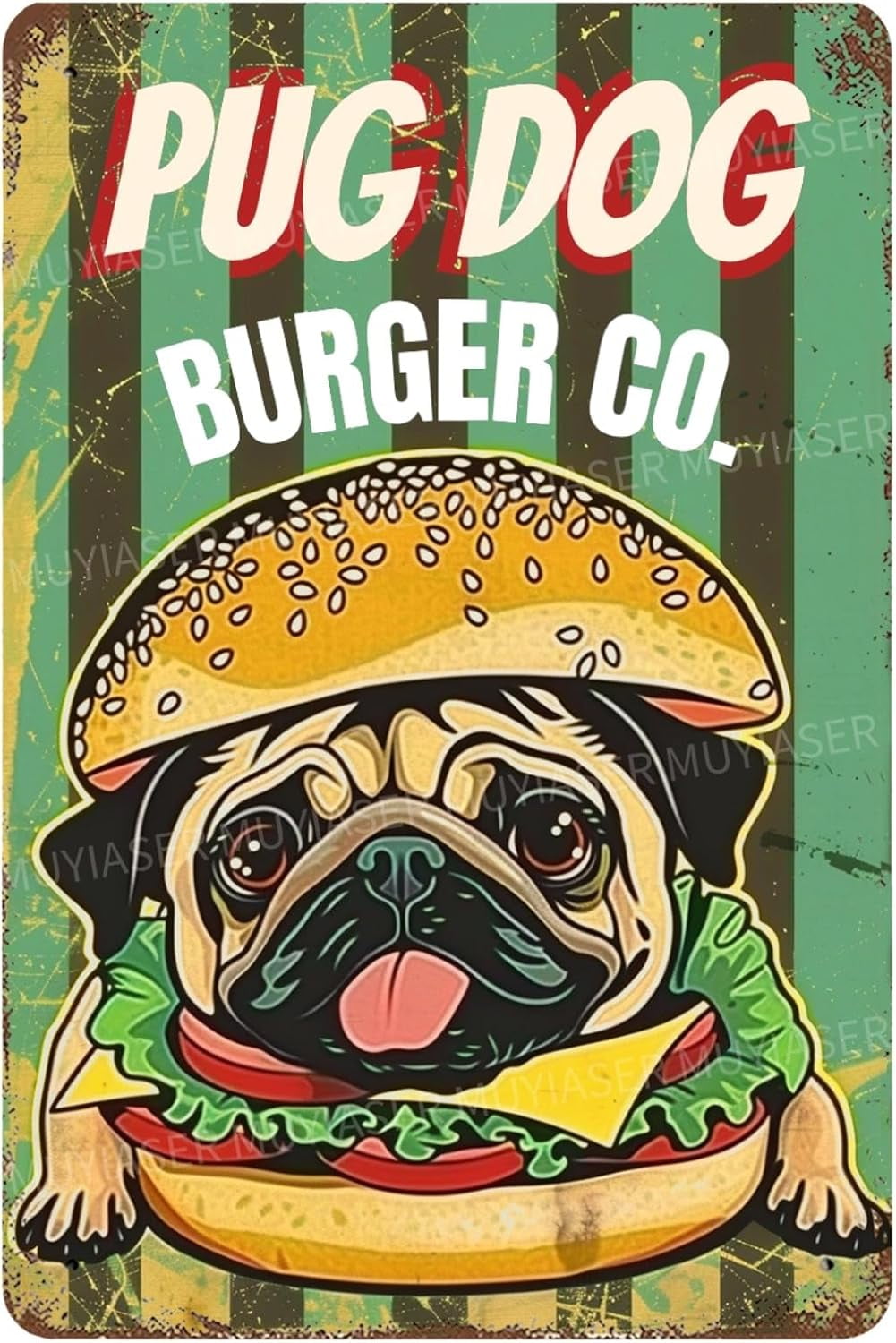 Pug Dog Burger Co Vintage Signs Retro Tin Sign for Toilet Washroom ...