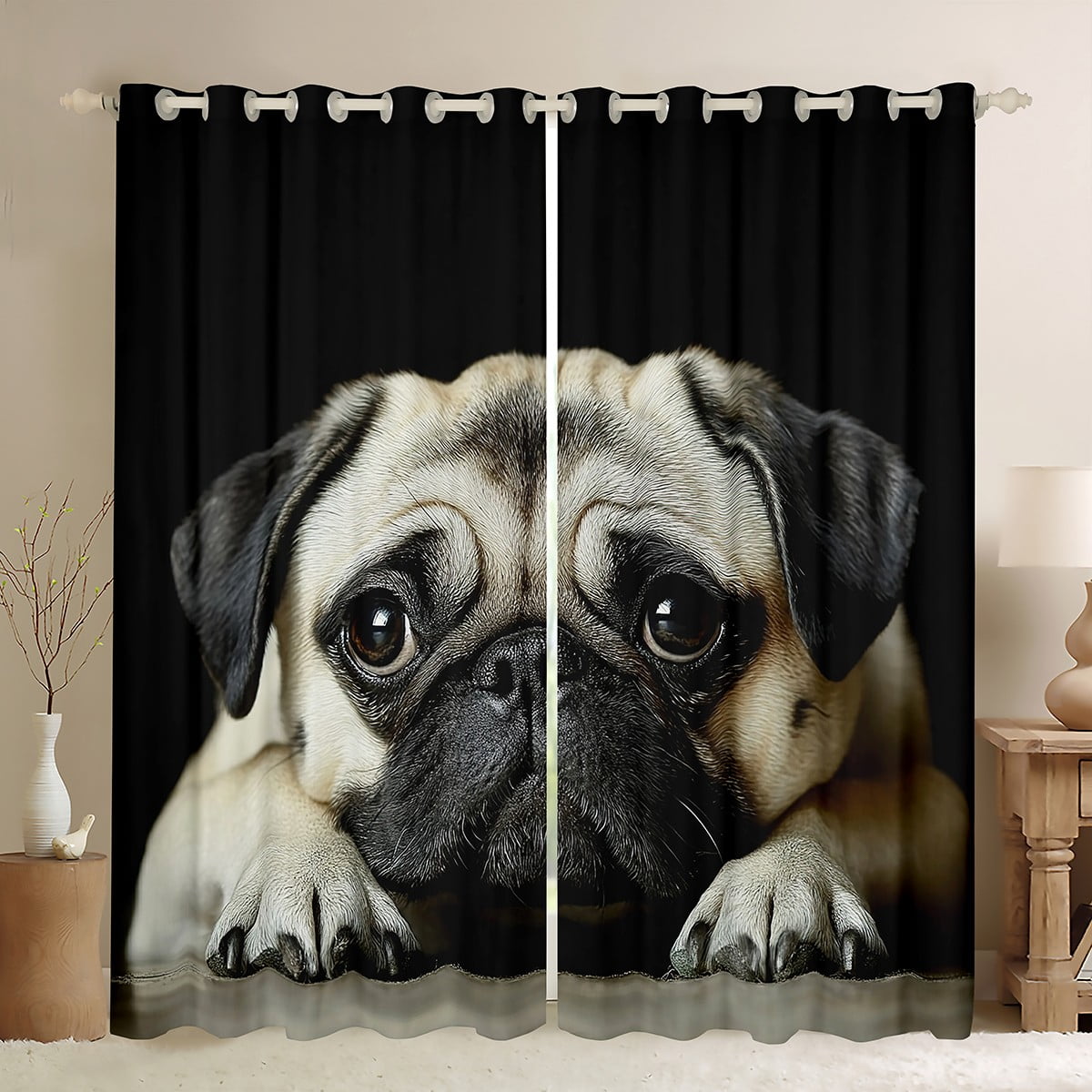 Pug Dog Curtains Cute Animal Dog 30%-50% Blackout Curtains for Dog ...