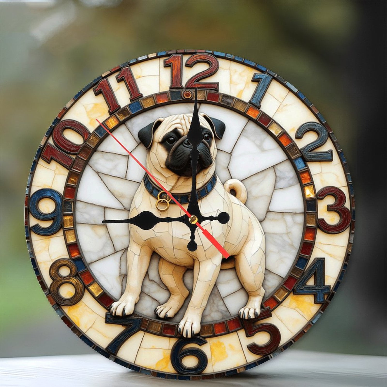Pug Dog Decorative Wall Clock for Home Living Room 10-Inch Silent ...