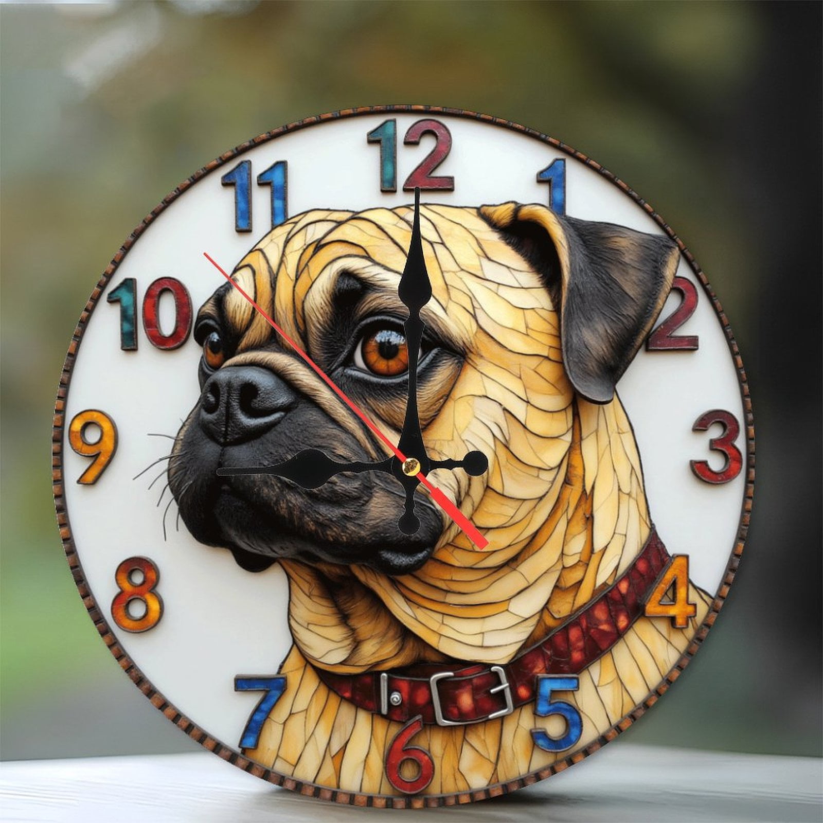 Pug Dog Decorative Wall Clock with Unique Artwork 10-Inch Silent Wooden ...