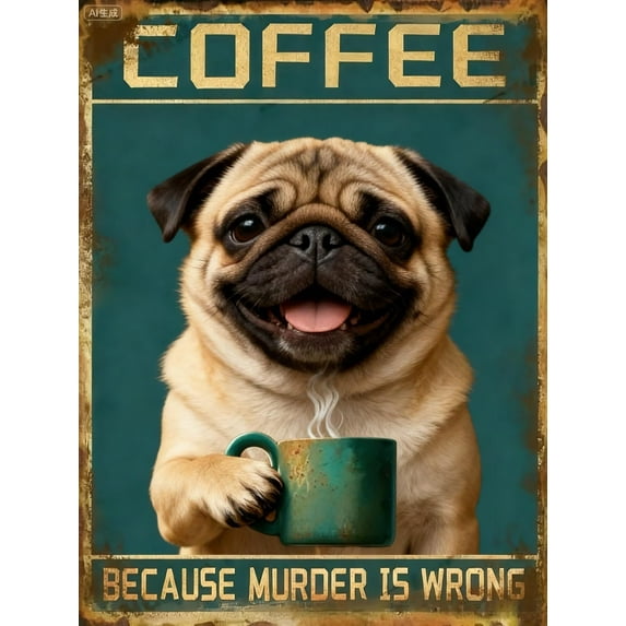 Pug Dog Diamond Painting Kits For Adults Pug Dog Drinks Coffee Round ...