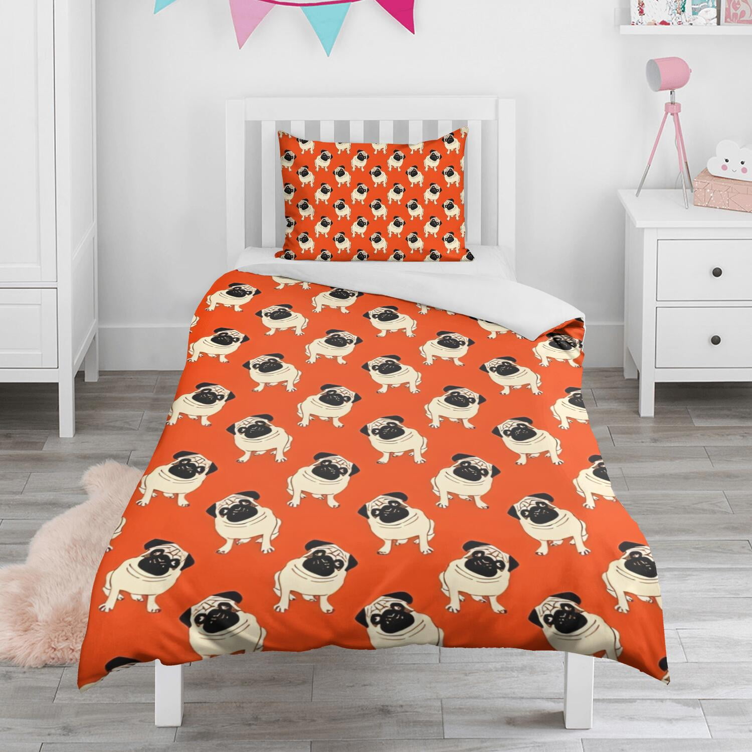 Pug Dog Duvet Cover and Pillowcase Set for Single Bedding, Bedroom ...