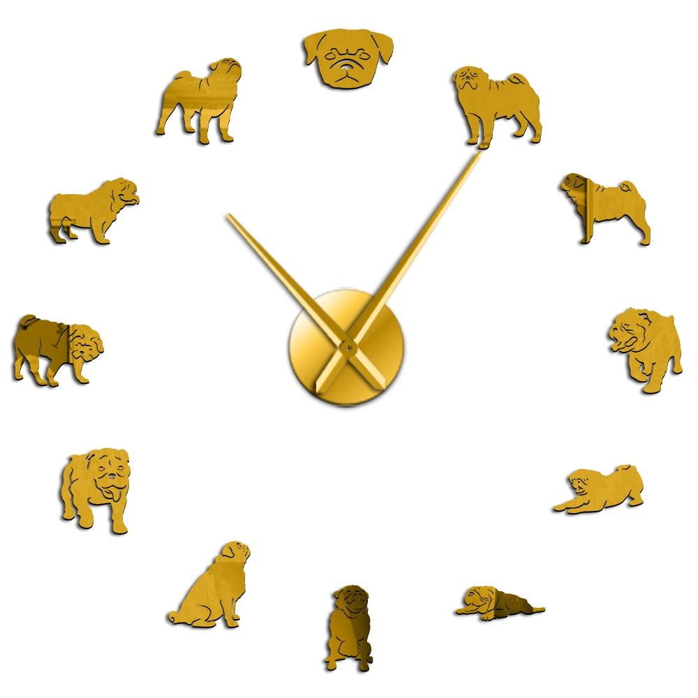 Pug Dog Frameless Wall Clock Stickers, DIY Modern Decorative Clocks for ...