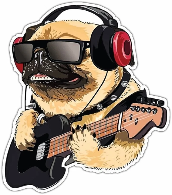 Pug Dog Guitar Music Car Window Stickerphone Decal Water Bottle ...