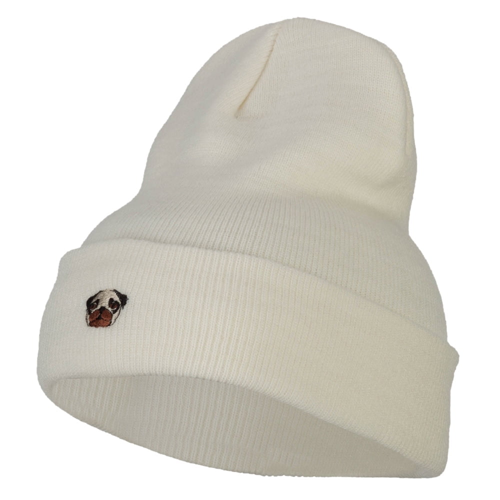 Pug Dog Head Embroidered Long Knitted Beanie - White OSFM - Walmart.com