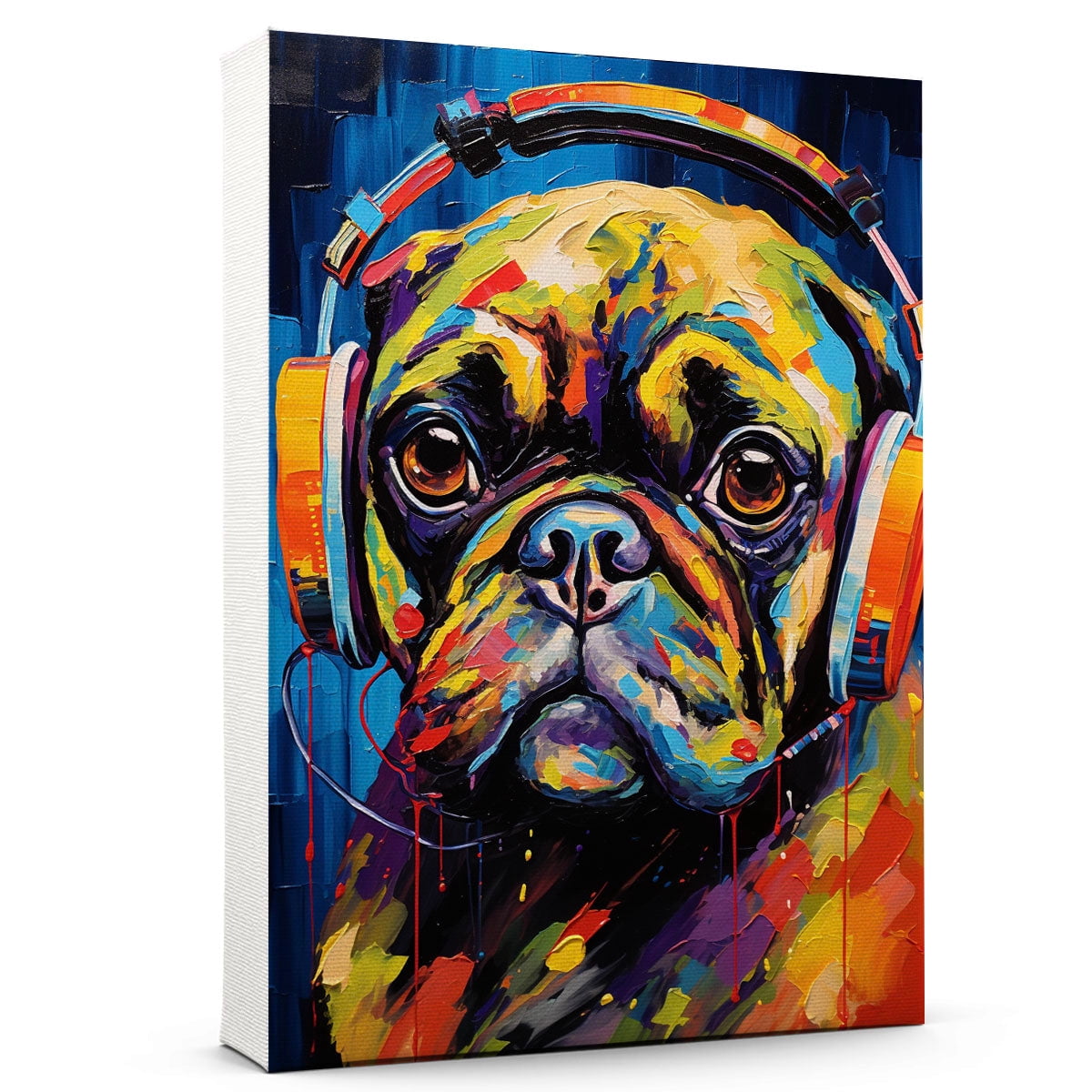 Pug Dog Headphone Wall Art Dog Decor Dog Painting Room Decor Animal ...