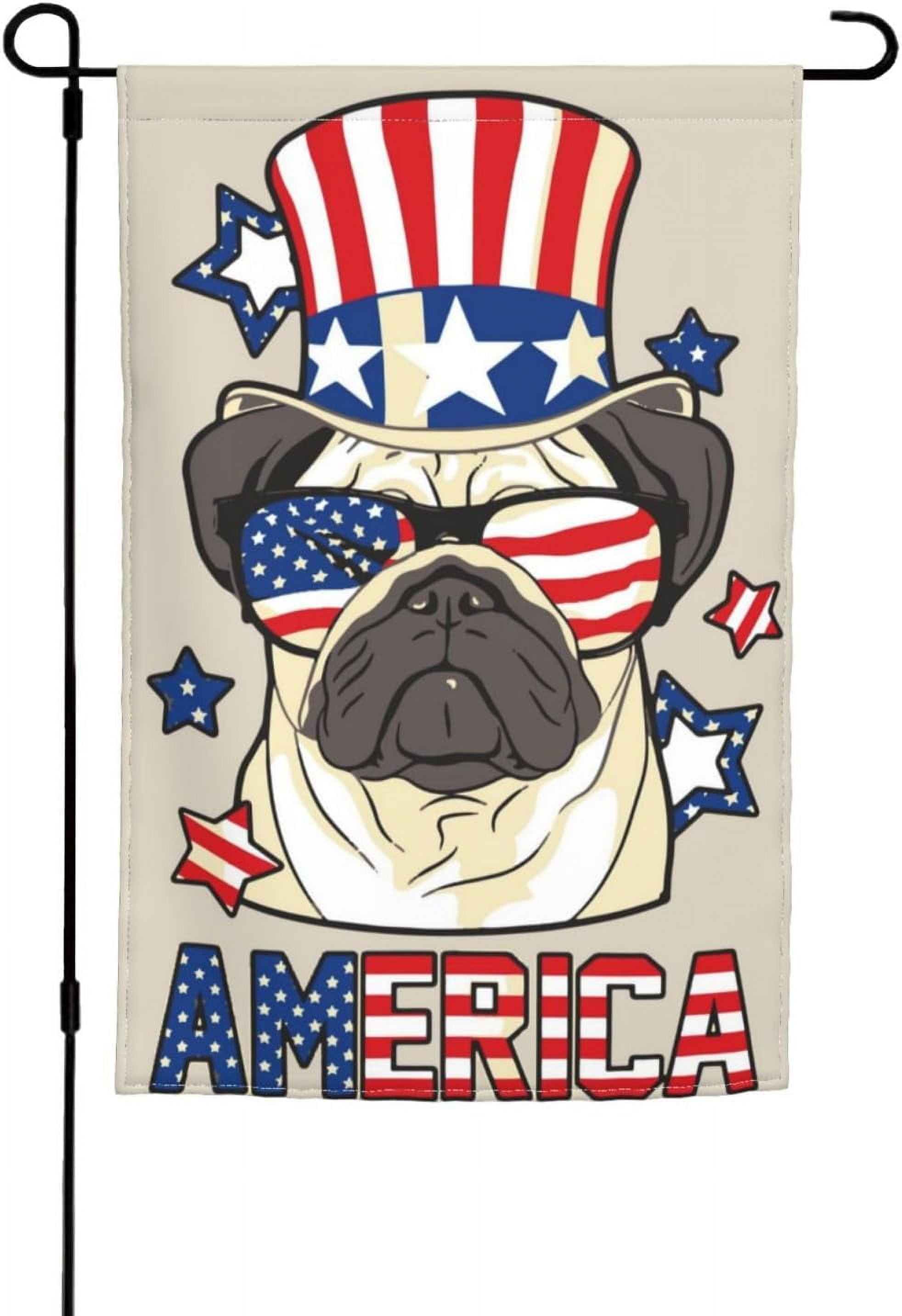 Pug Dog July 4th Independence Day Patriotic American Garden Flag ...
