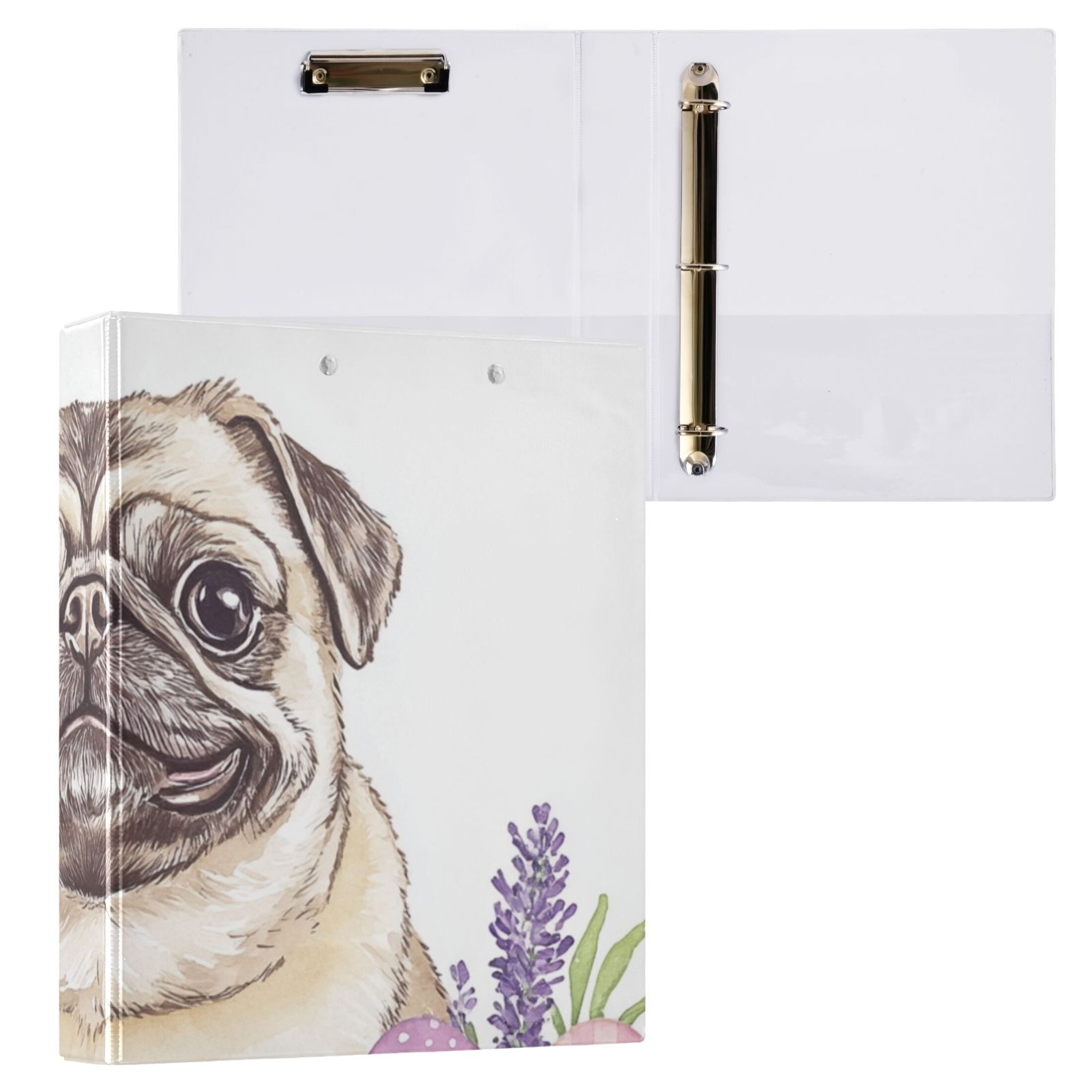 Pug Dog Lavander Easter Eggs Round Ring Binder 3 Rings 1.5" Capacity ...