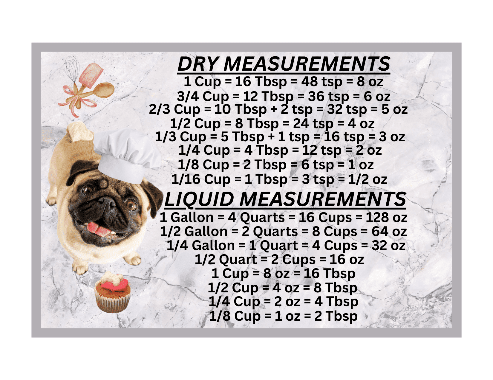 Pug Dog Measuring Chart Magnet Kitchen Baking Guide - Walmart.com