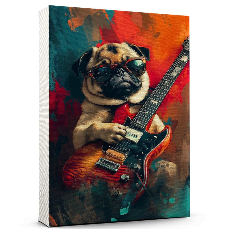 Pug Dog Playing Electric Guitar Canvas Size 8x12 – Music Dog, Perfect ...