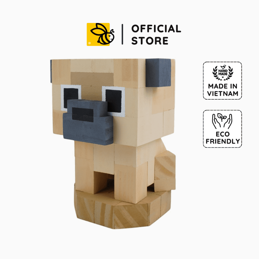 Pug Dog Wooden Model, Unique Pug Dog Pixel Block, DIY Minecraft decor ...